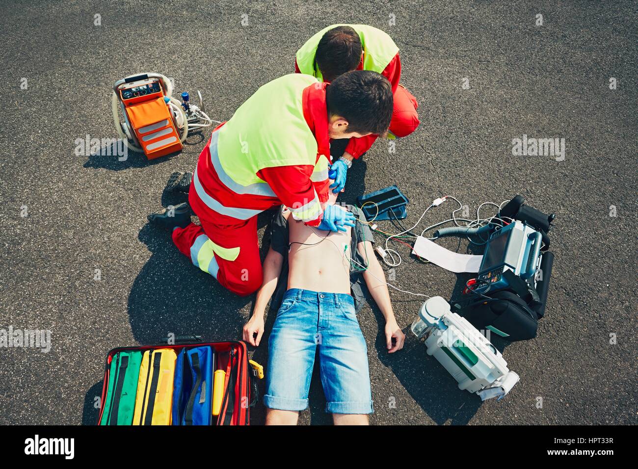 Cardiopulmonary resuscitation. Rescue team (doctor and a paramedic ...