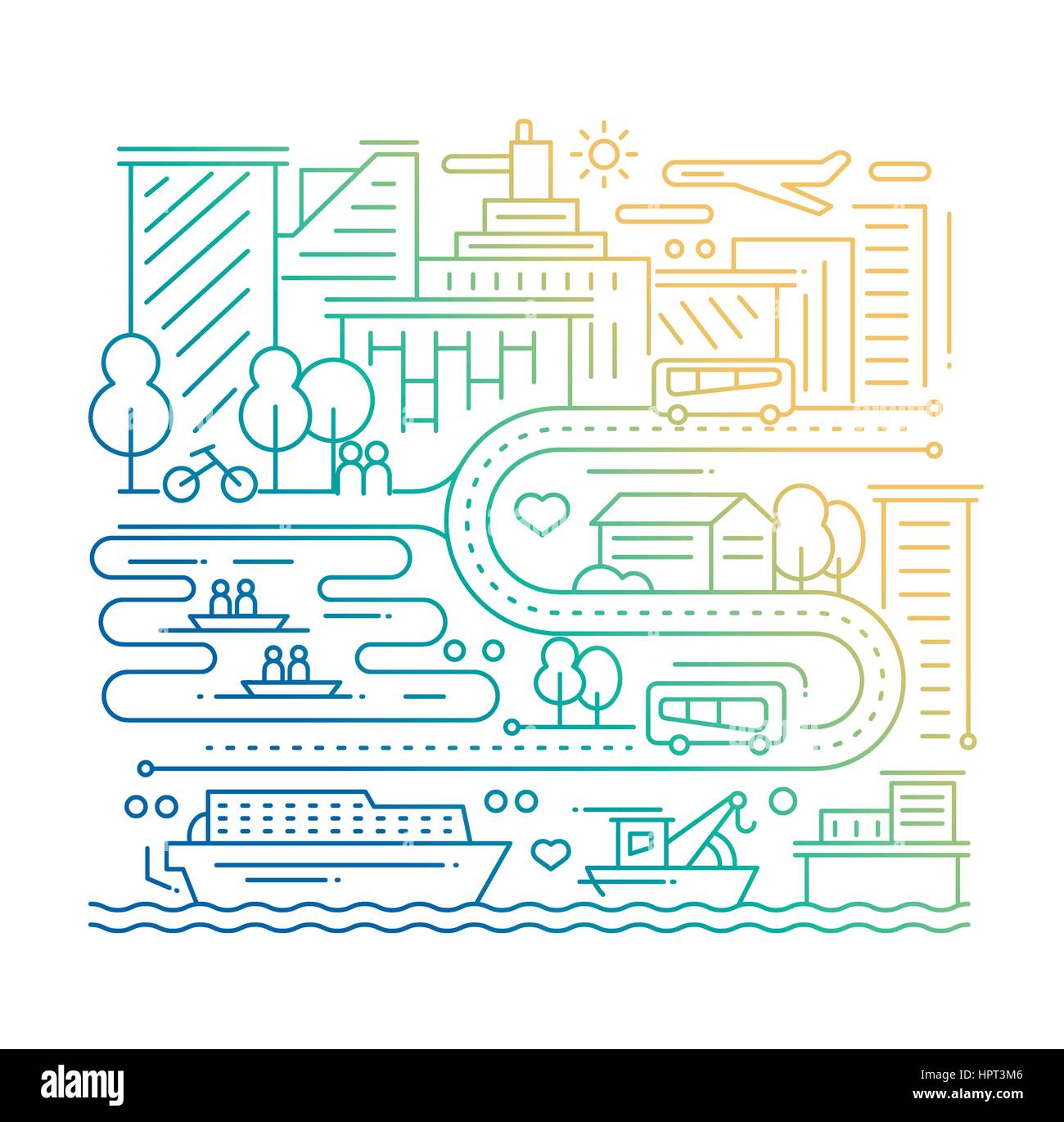 City Life - line design composition - color gradient Stock Vector Image ...