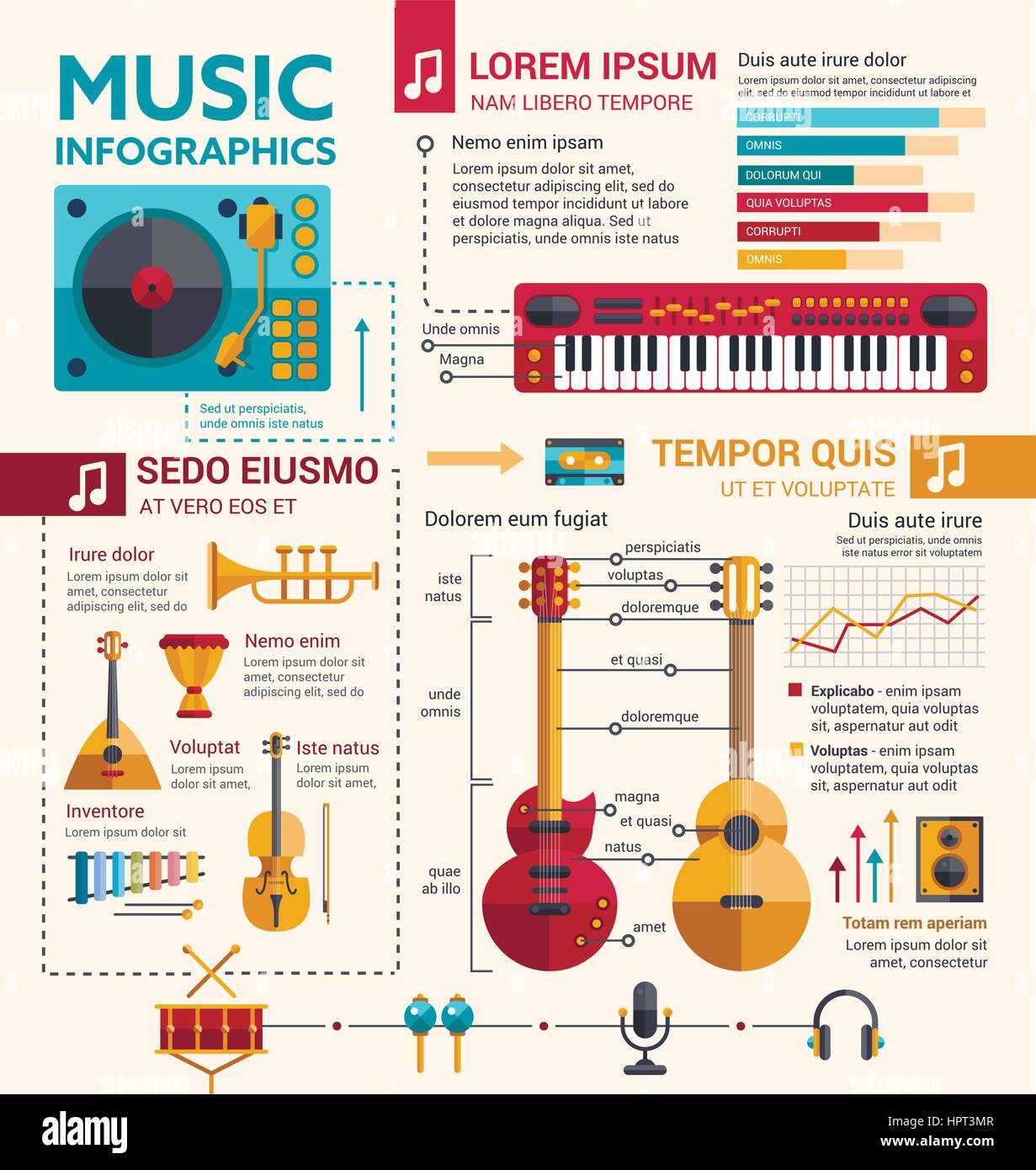 Ilustration of different music insruments template. Flat infographic ...