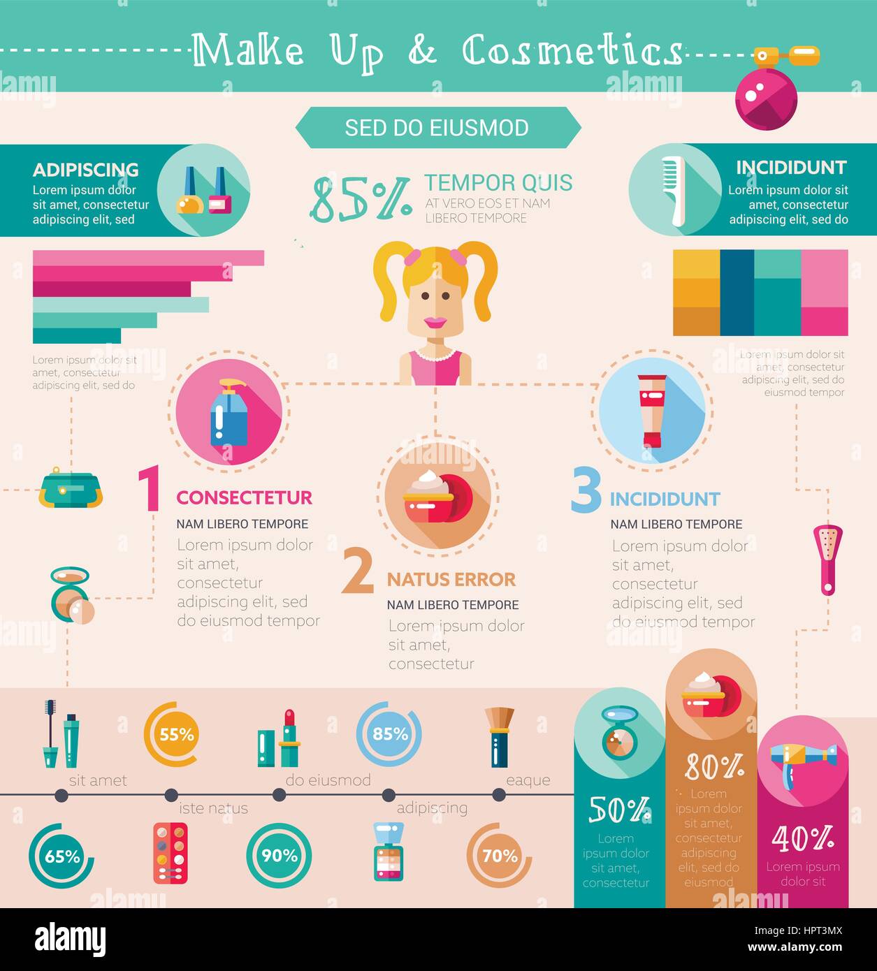 Make up and cosmetics vector flat infographic temlpate icons Stock ...