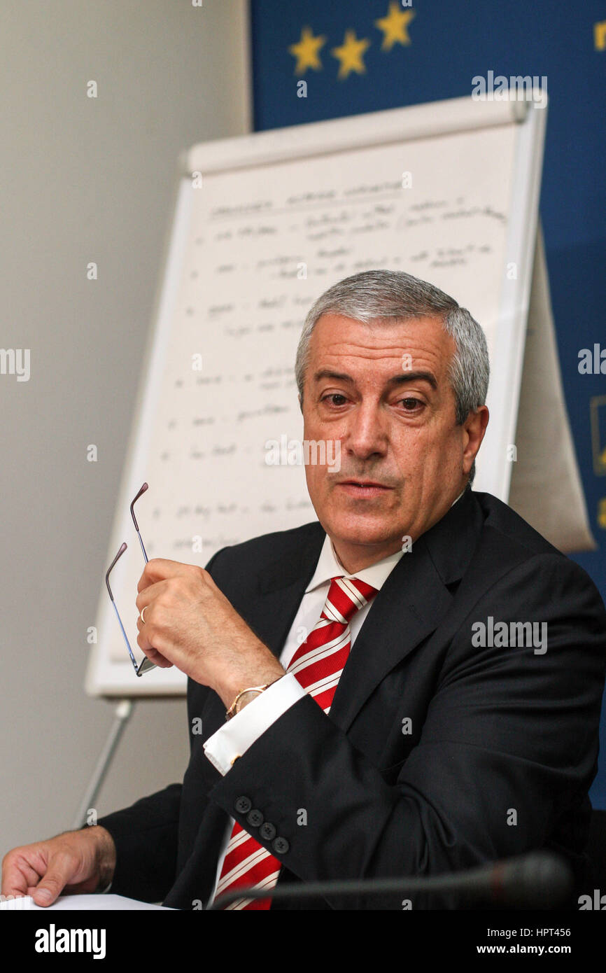 Bucharest, Romania, July 14, 2009: Calin Popescu Tariceanu in a press ...