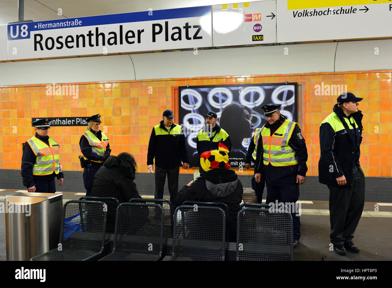 Berlin, Germany. 24th Feb, 2017. Policemen and Berlin public transport ...