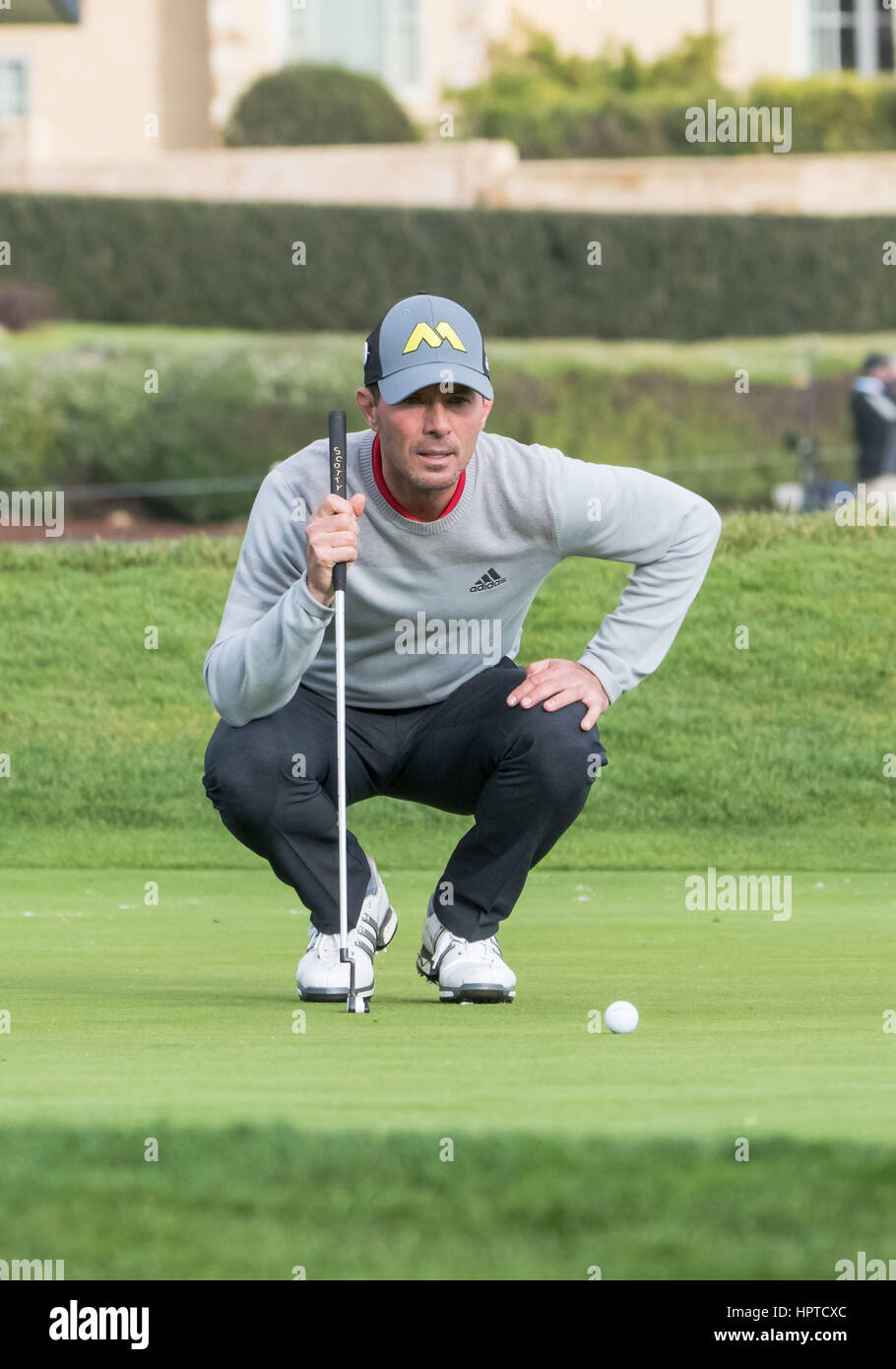 February 10th 2017, Pebble Beach, California, USA; Mike Weir lines up ...