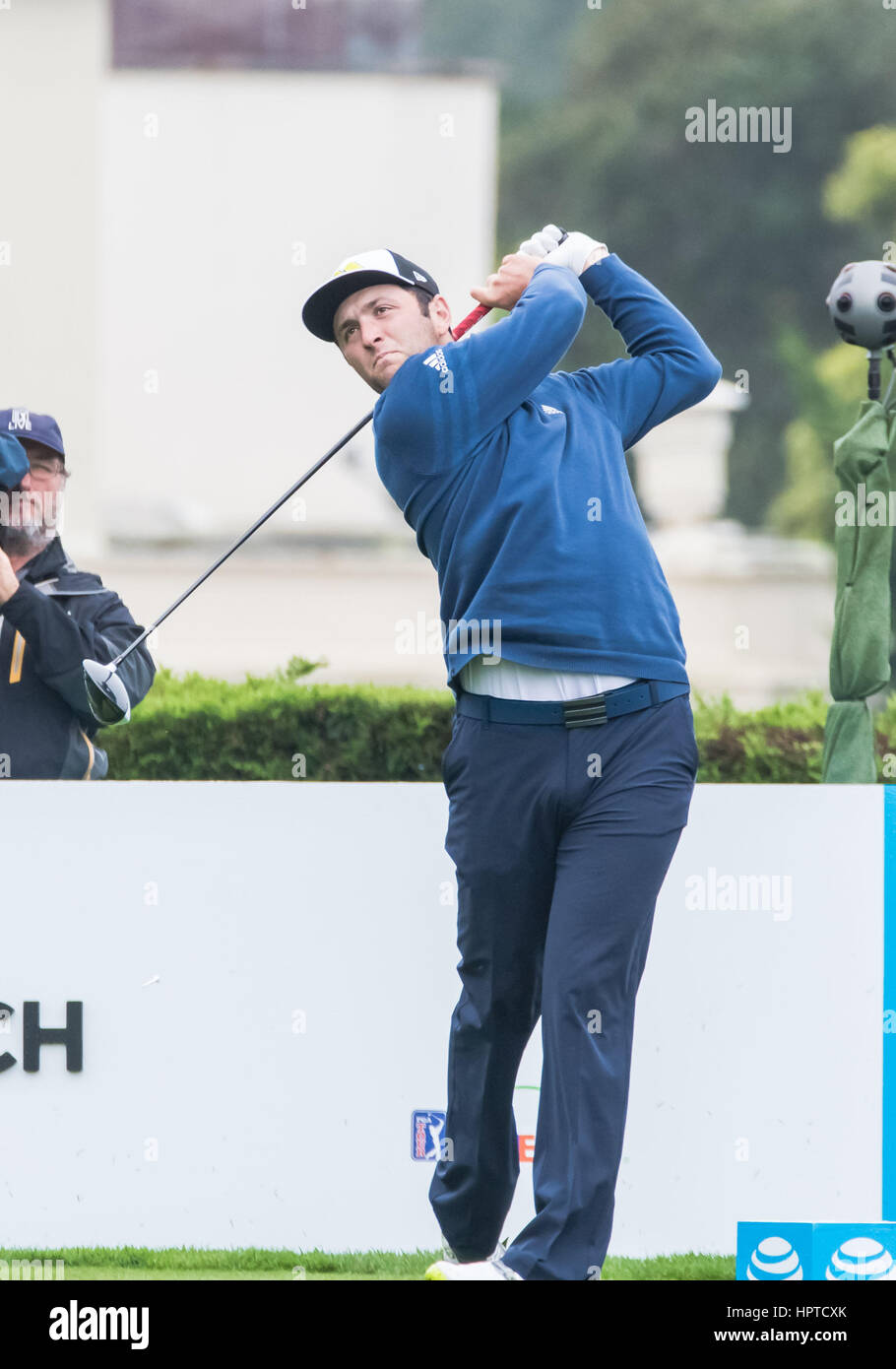 February 10th 2017, Pebble Beach, California, USA; Jon Rahm drives from ...