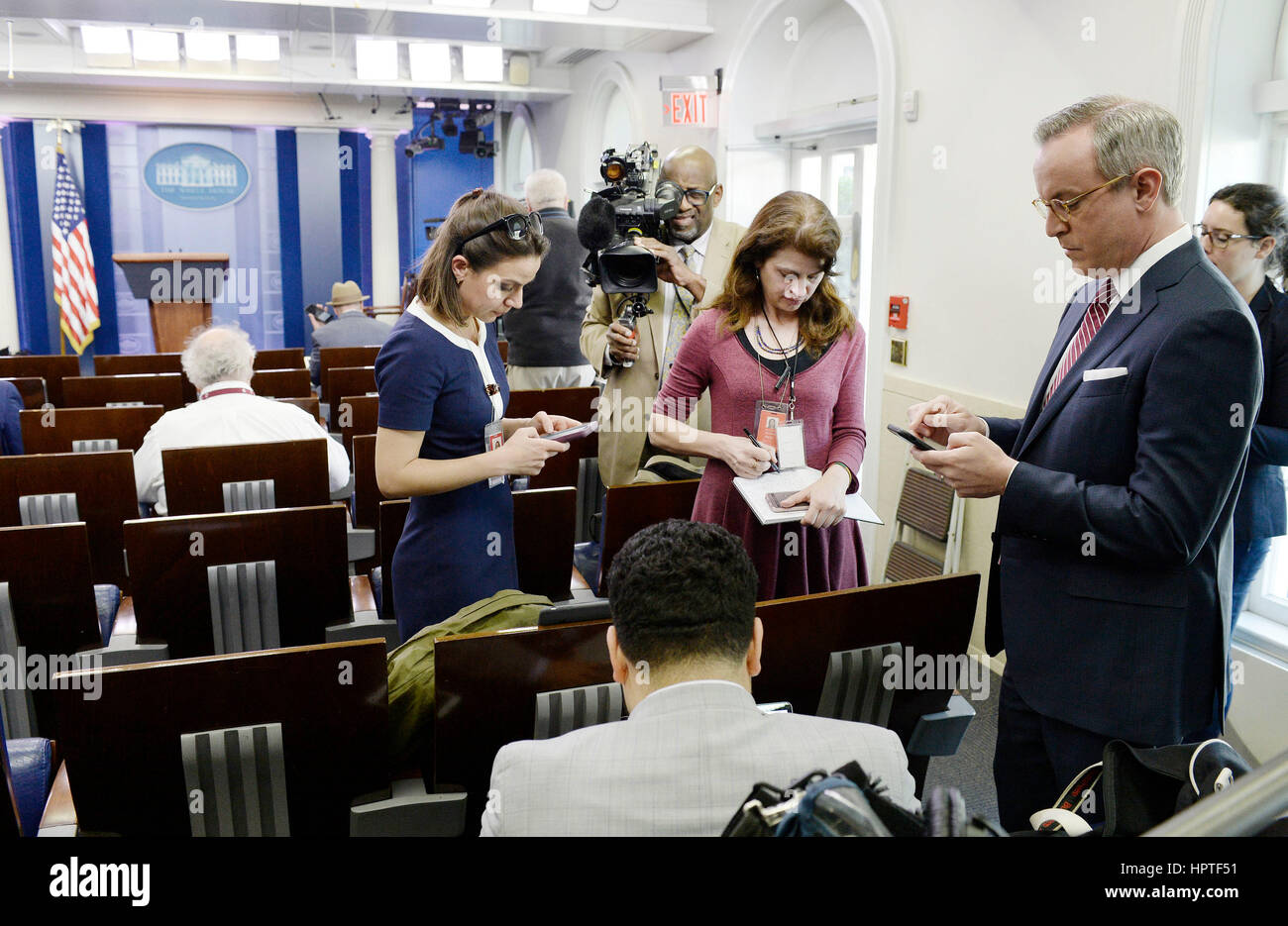 Washington Dc 24th Feb 2017 Reporters Stand In The James S Brady