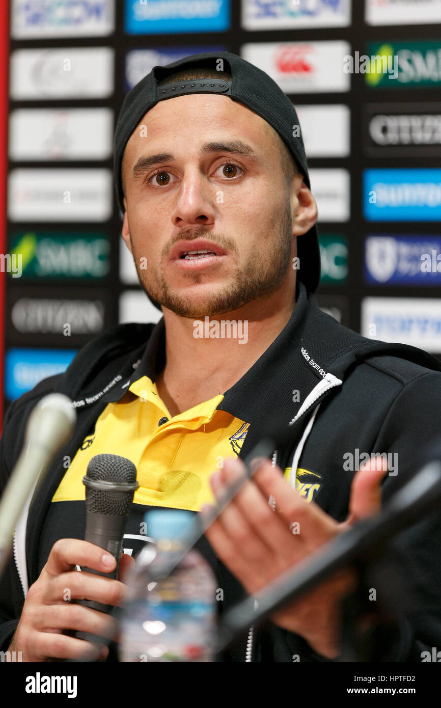 TJ Perenara captain of the Hurricanes speaks during a news conference ...
