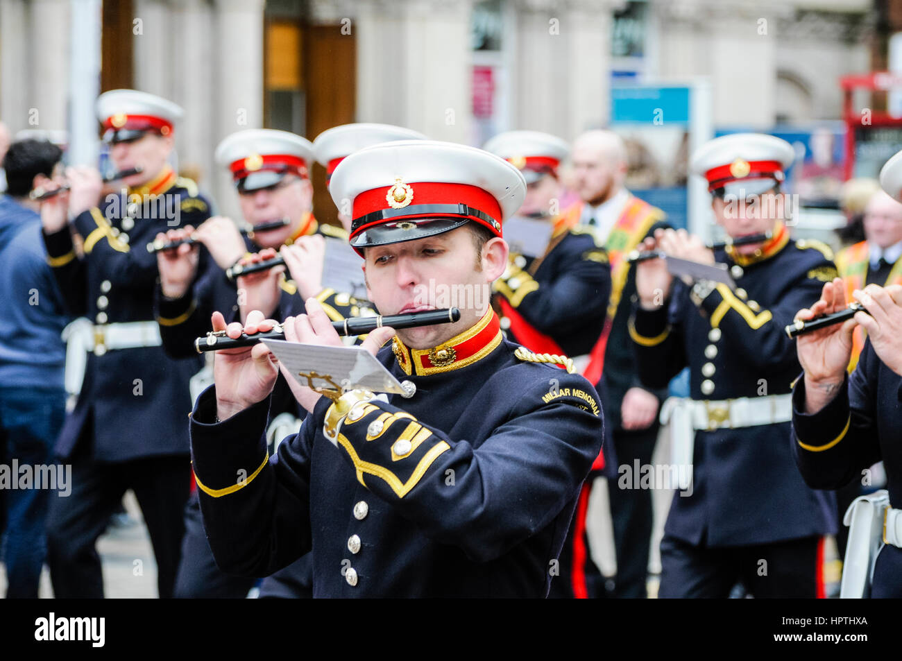 Belfast, Northern Ireland. 25 Feb 2017 - Bandsmen play flutes during an ...