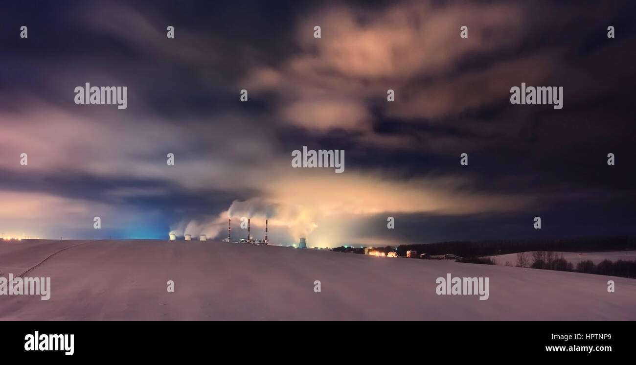 Nuclear power plant at night with smooth cloudy sky Stock Photo - Alamy