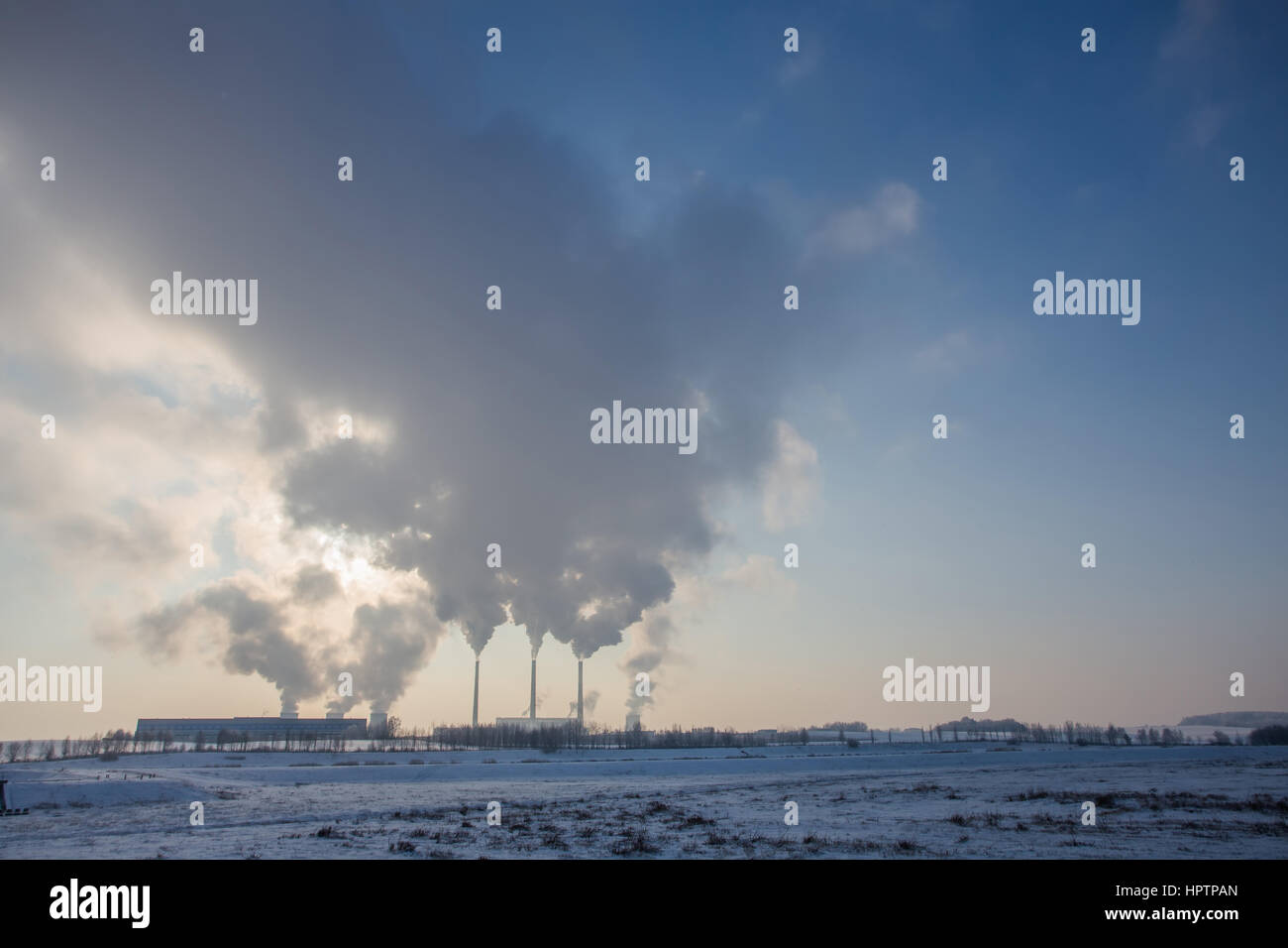 Coal power plant smoking in the sky with thick gray smoke Stock Photo ...