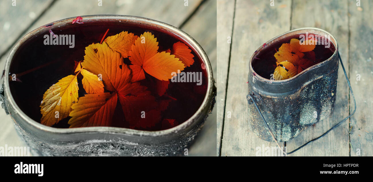 Tea with forest herbal on the wood table. Hot tea. Set Stock Photo - Alamy