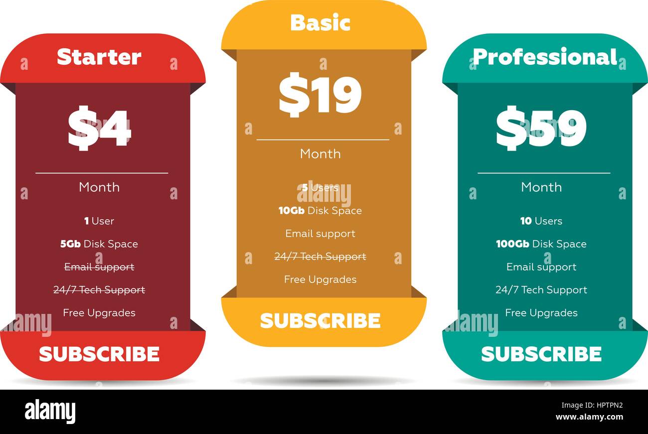 Vector pricing table for websites and applications Stock Vector Image ...