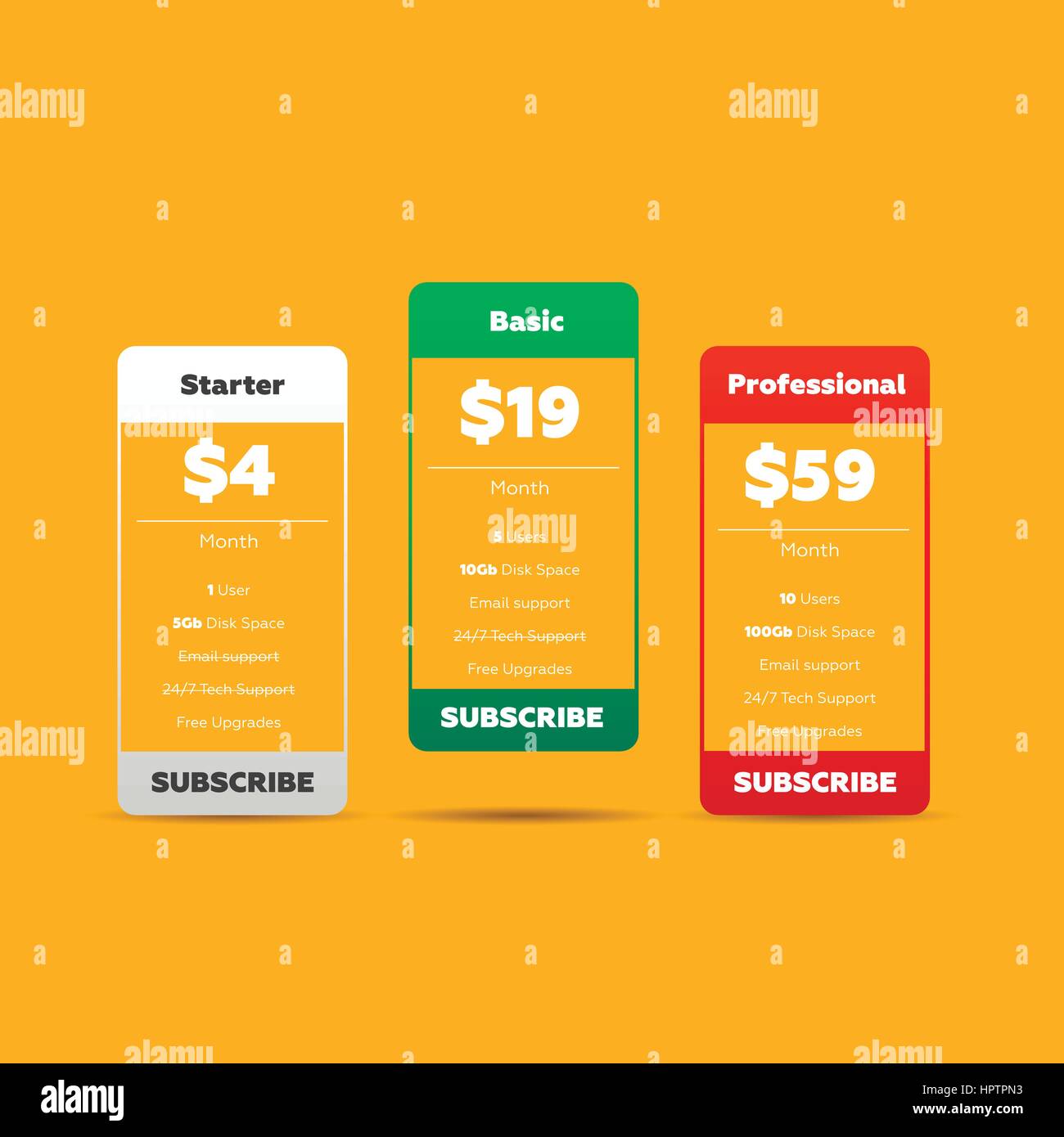 Vector pricing table for websites and applications Stock Vector Image ...