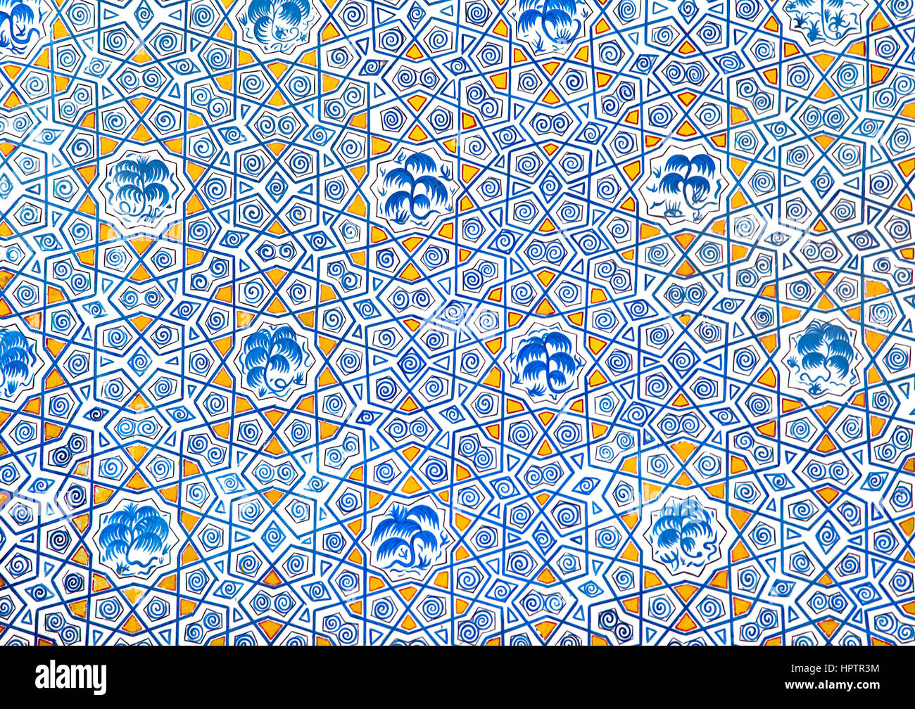 Wall painting of Kok Gumbaz mosque, Shahrisabz, Uzbekistan Stock Photo ...