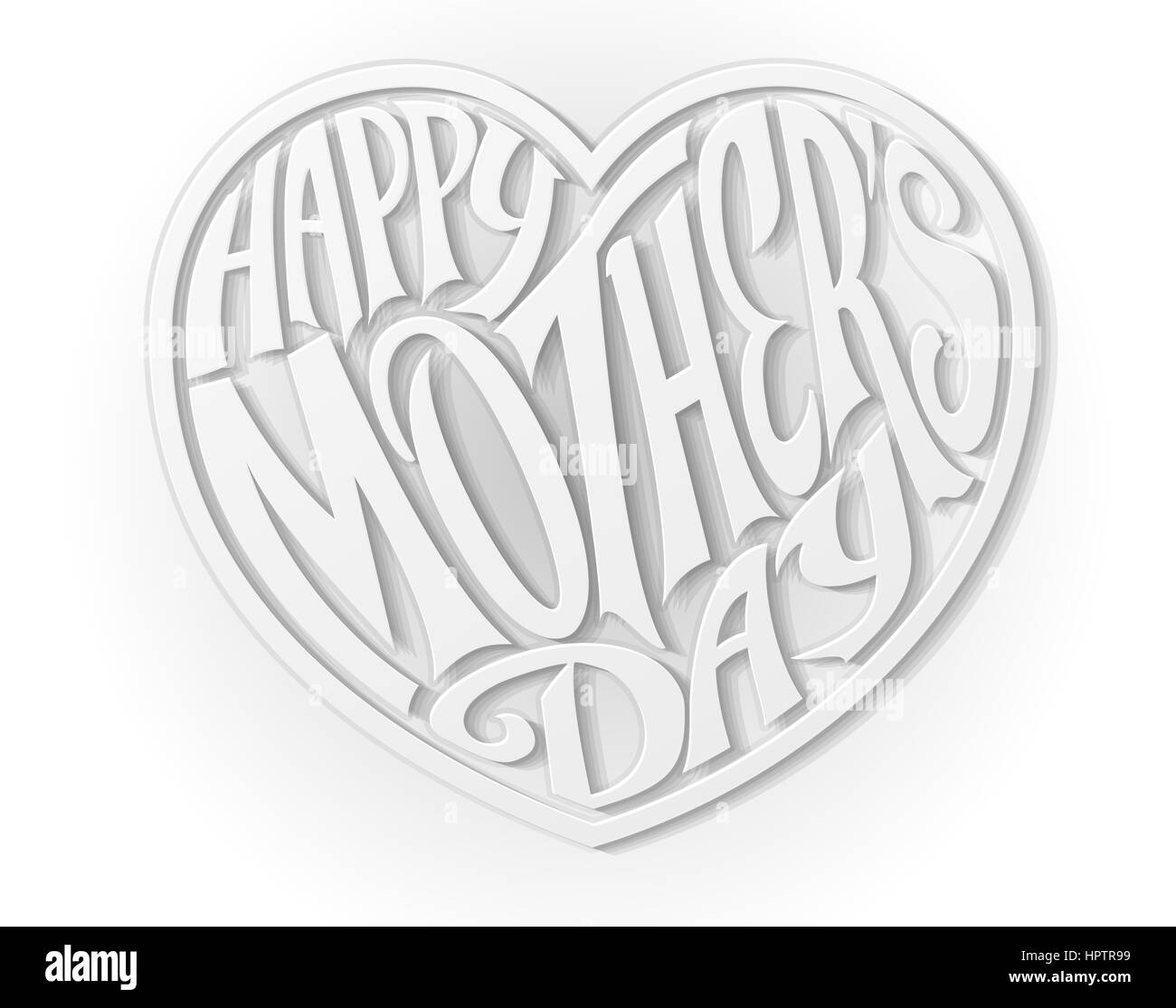 A paper craft style white Happy Mothers Day Heart letters text design ...