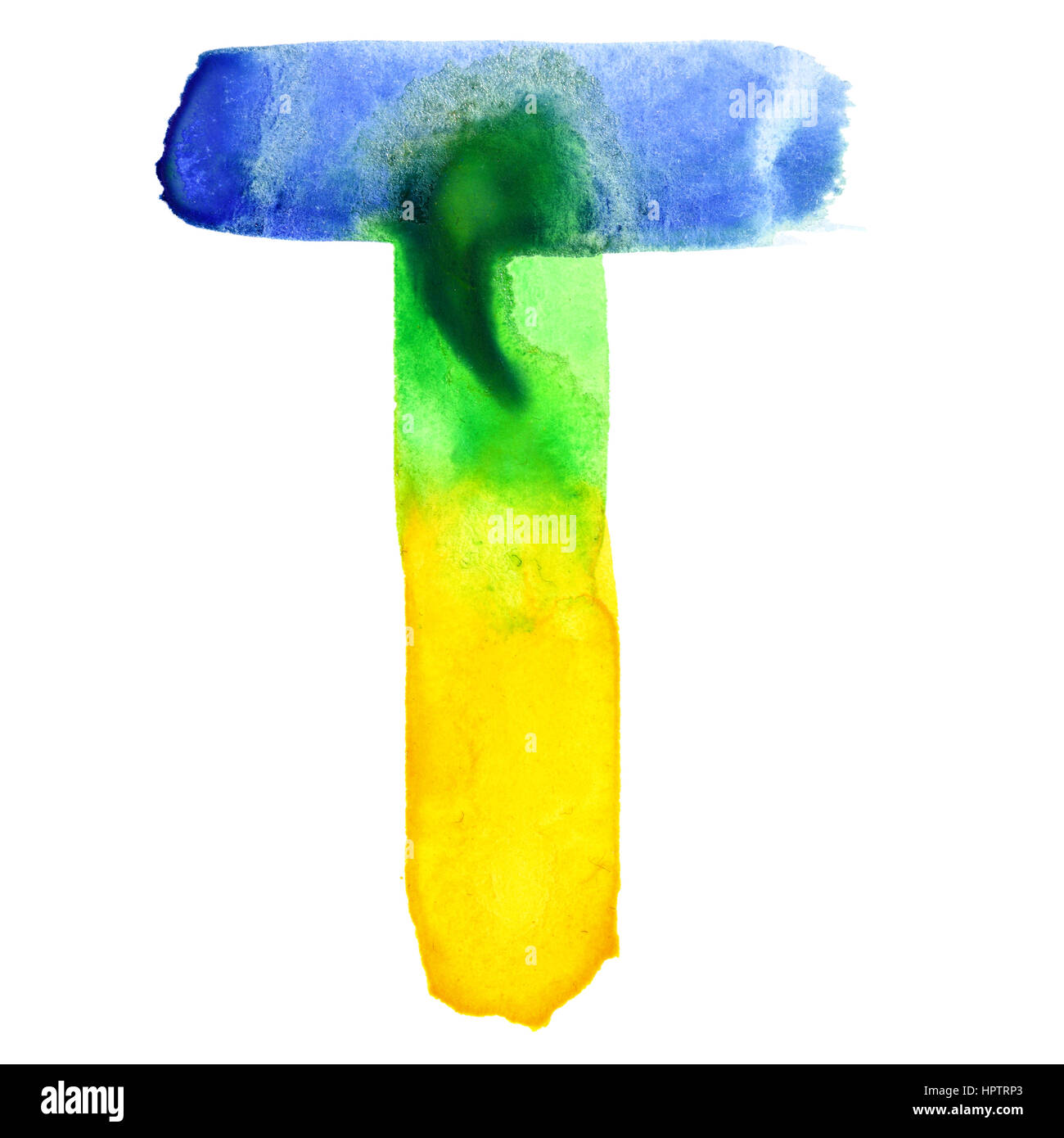 Letter T - Vivid watercolor alphabet. Colours resemble flag of Brazil ...