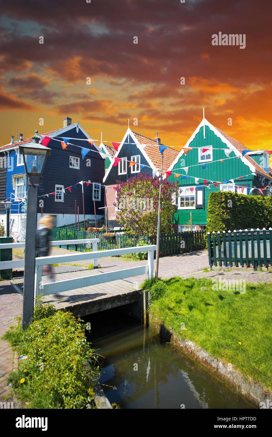 Traditional houses in Holland town Volendam, Netherlands Stock Photo ...
