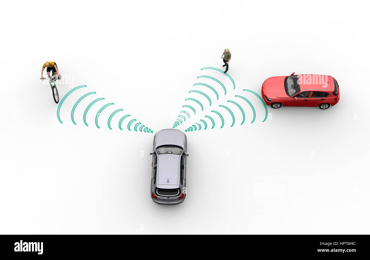 self driving electronic computer cars on white, 3d illustration Stock ...