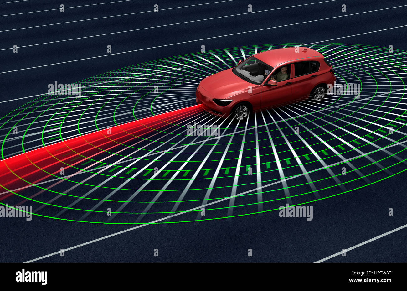 self driving electronic computer cars on road, 3d illustration Stock ...