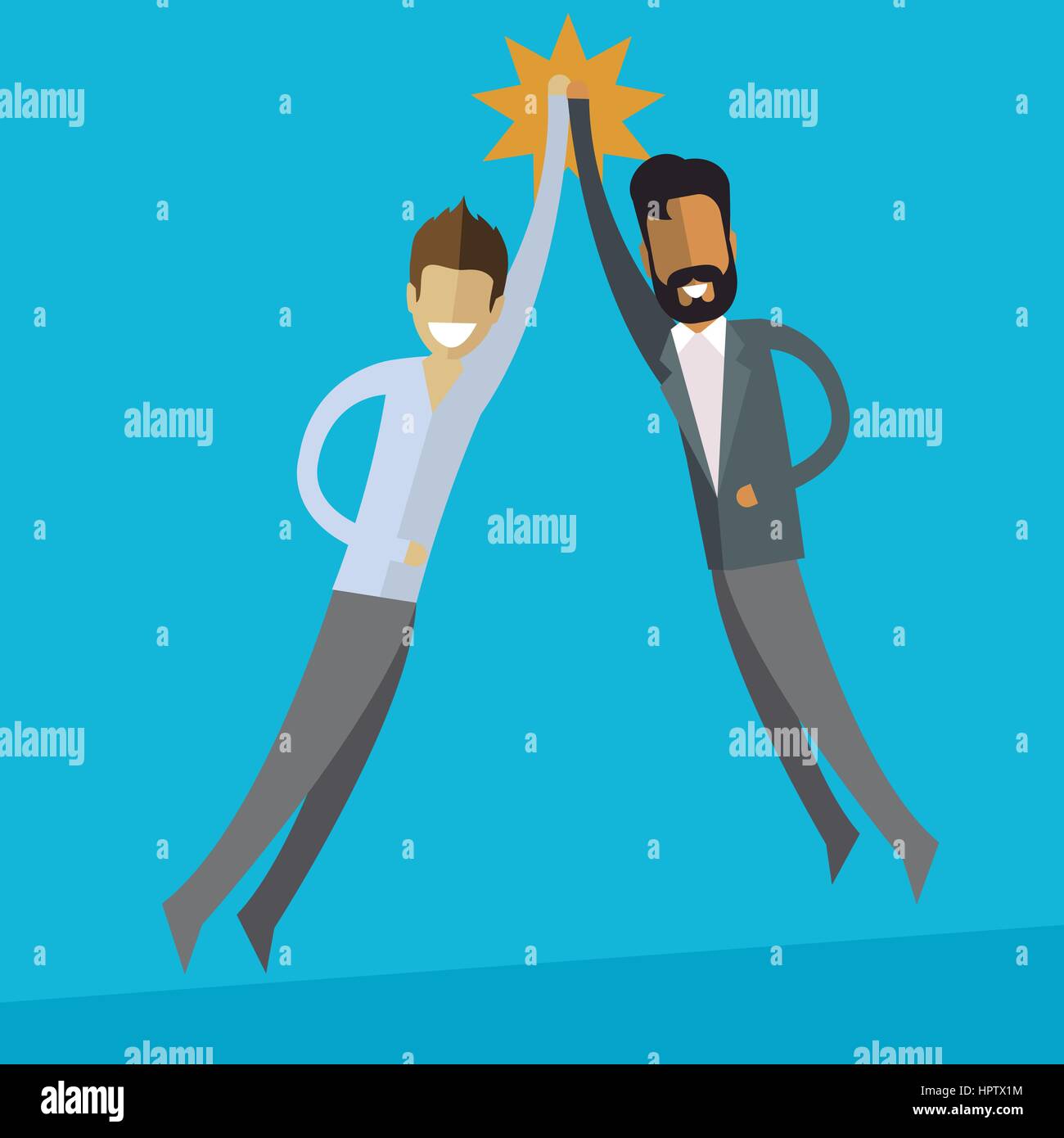 white and indian business men doing high five. Teamwork and success ...