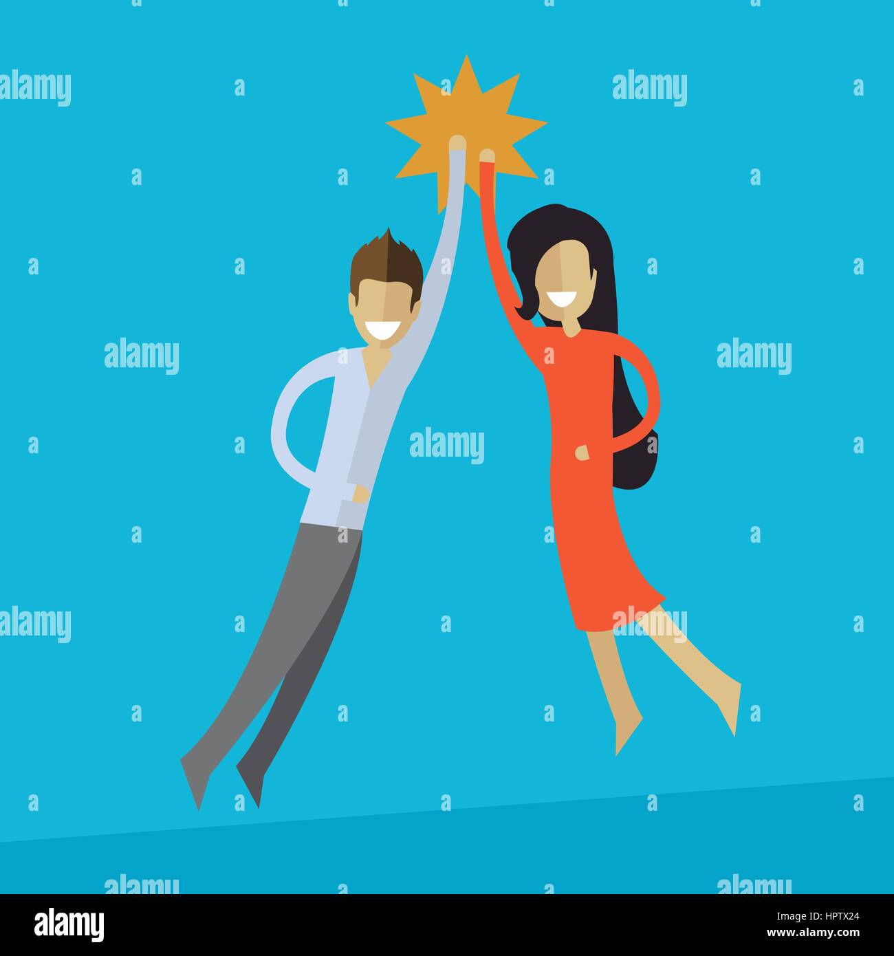 Business man and woman doing high five. Teamwork and success concept ...