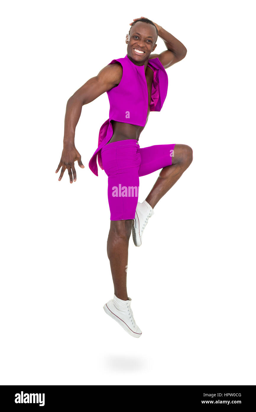 disco dancer jumping against isolated white background Stock Photo - Alamy