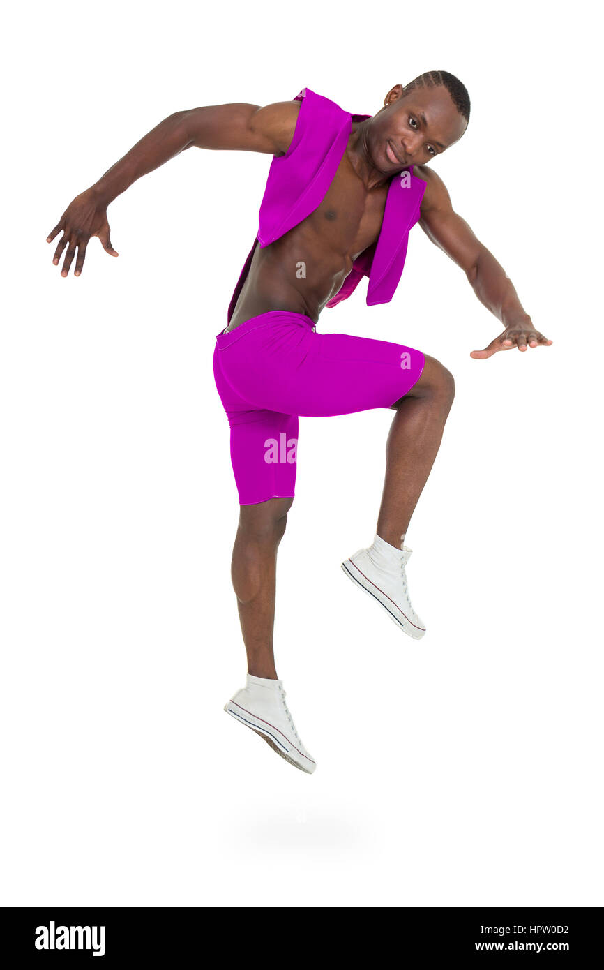 disco dancer jumping against isolated white background Stock Photo - Alamy