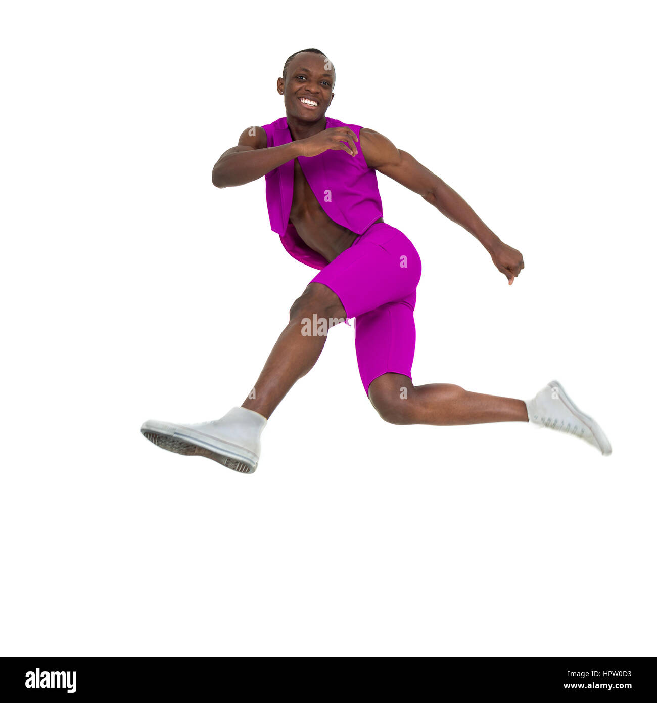 disco dancer jumping against isolated white background Stock Photo - Alamy
