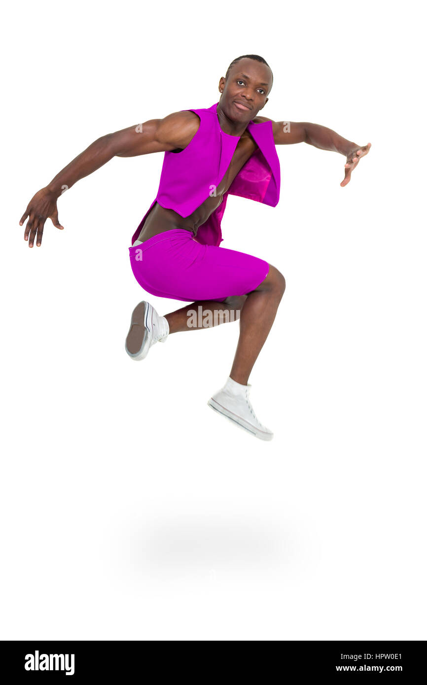 disco dancer jumping against isolated white background Stock Photo - Alamy