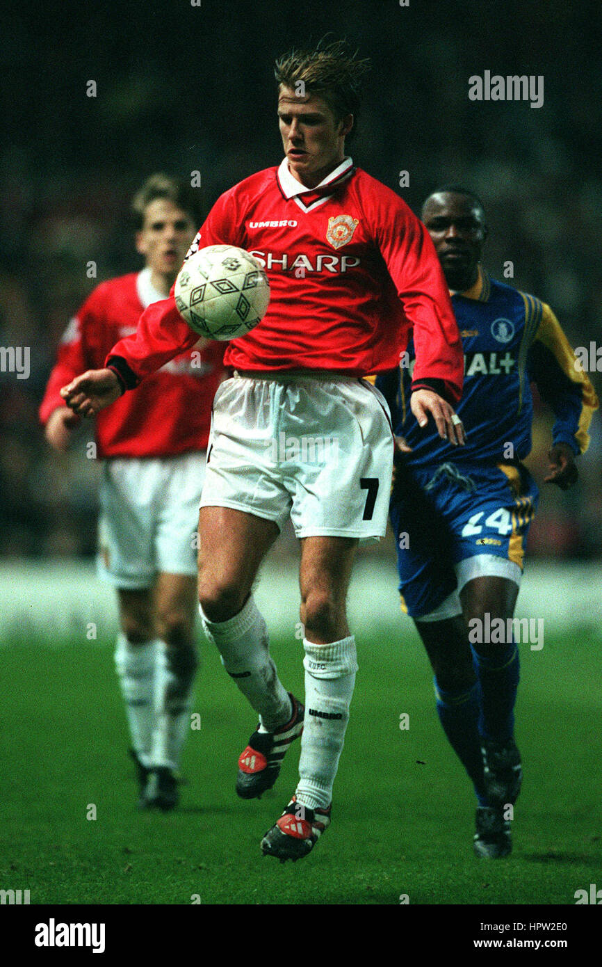 DAVID BECKHAM MANCHESTER UNITED V MONACO 23 March 1998 Stock Photo - Alamy