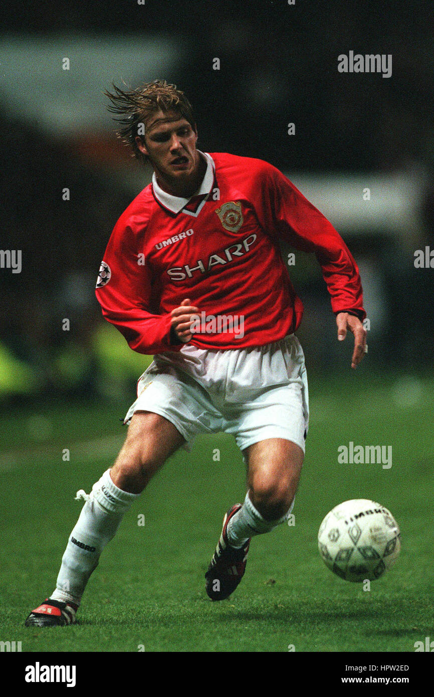 DAVID BECKHAM MANCHESTER UNITED V MONACO 23 March 1998 Stock Photo - Alamy