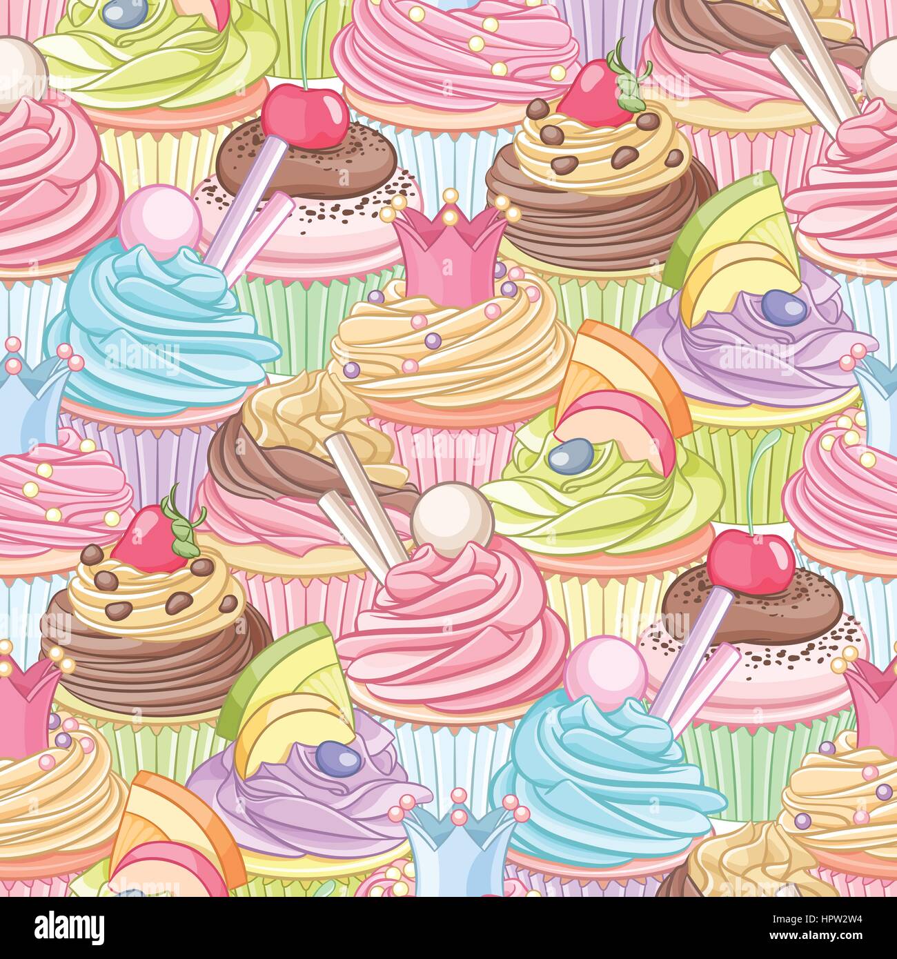 Different colorful cupcakes dense seamless pattern Stock Vector Image ...