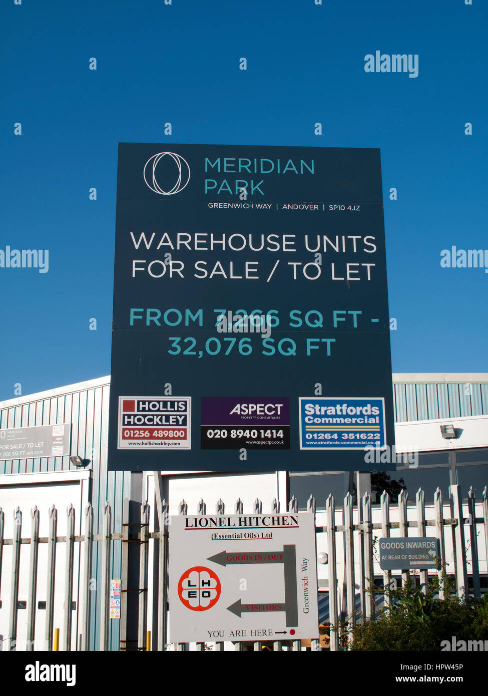 Commercial warehouse units for sale or to let advertising sign Stock ...