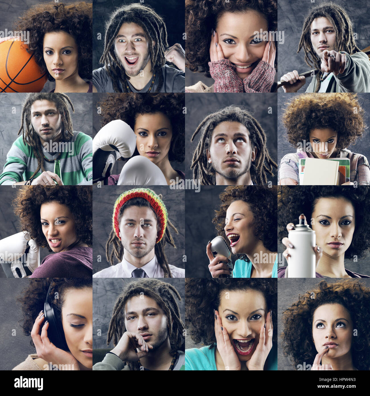 Youth lifestyle portraits of girl and boy collage Stock Photo - Alamy