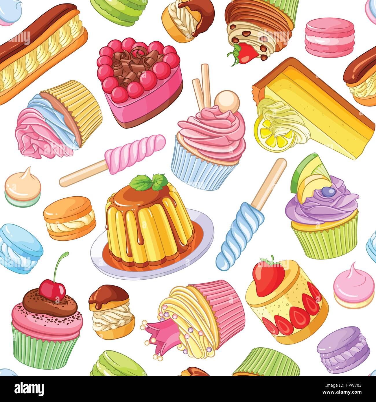 Assorted colorful desserts, pastries, sweets, candies, cupcakes ...