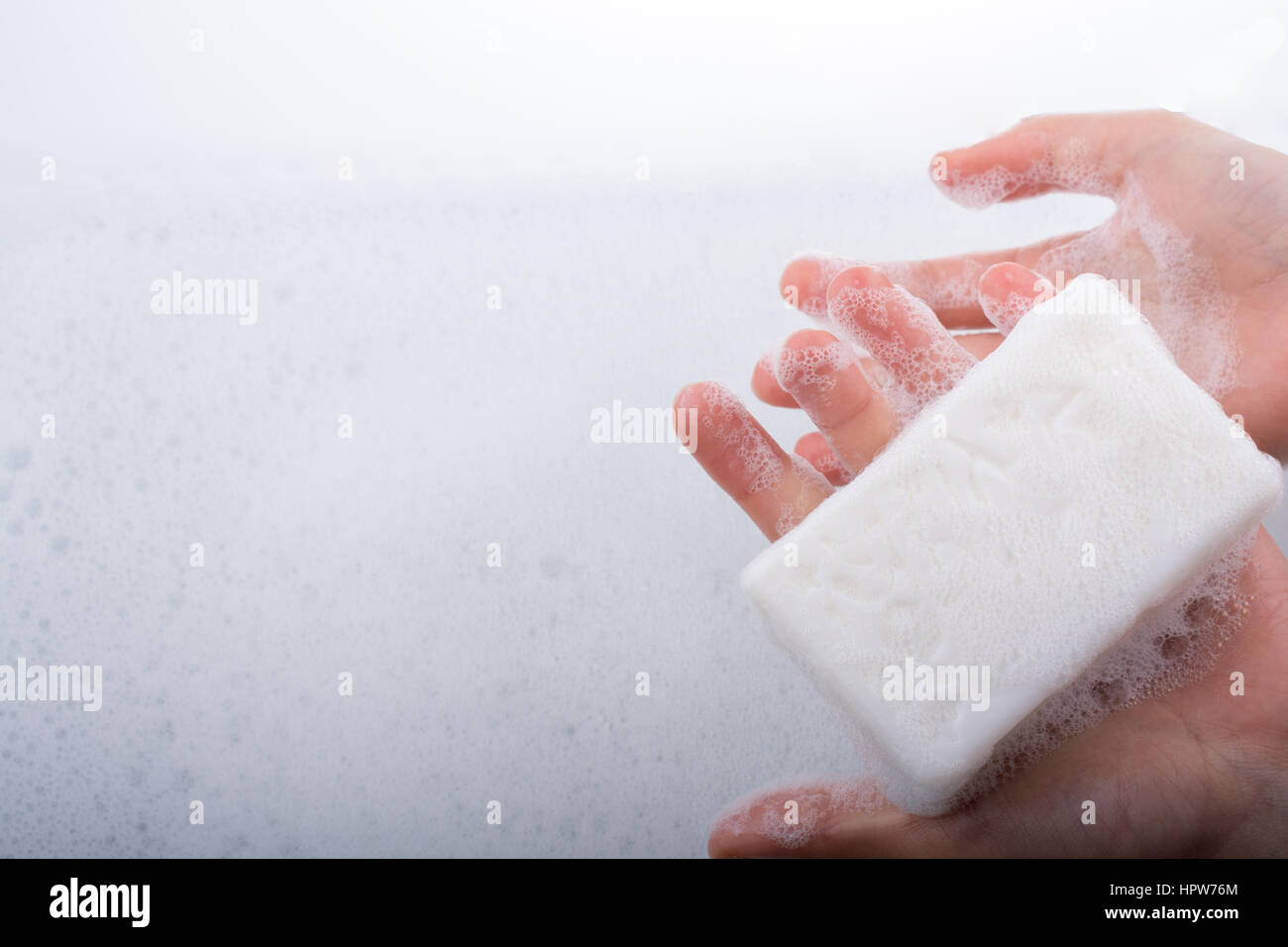 Hand washing and soap foam on a foamy background Stock Photo - Alamy