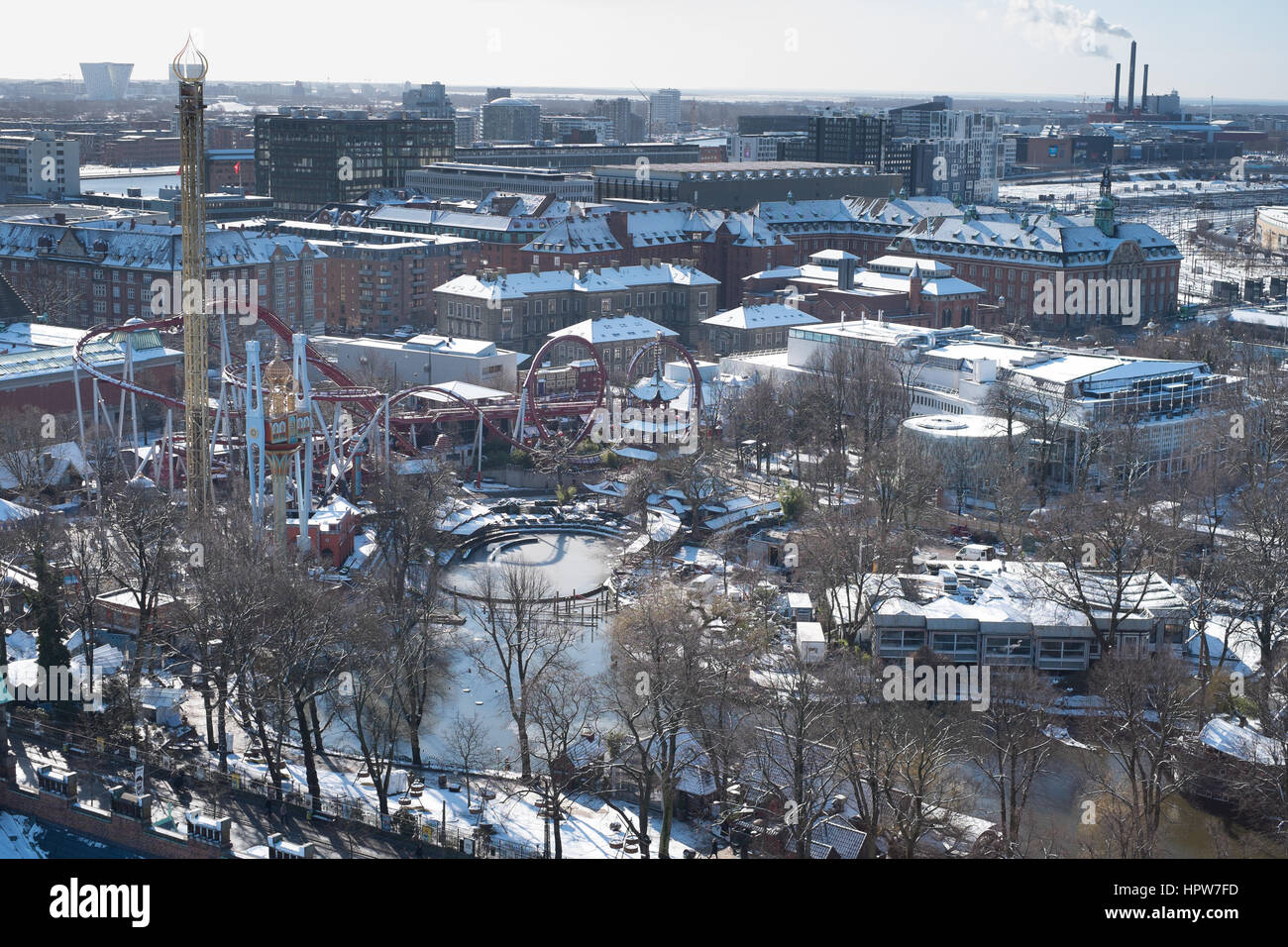 Copenhagen winter cityscape after snow taken from the city hall tower ...