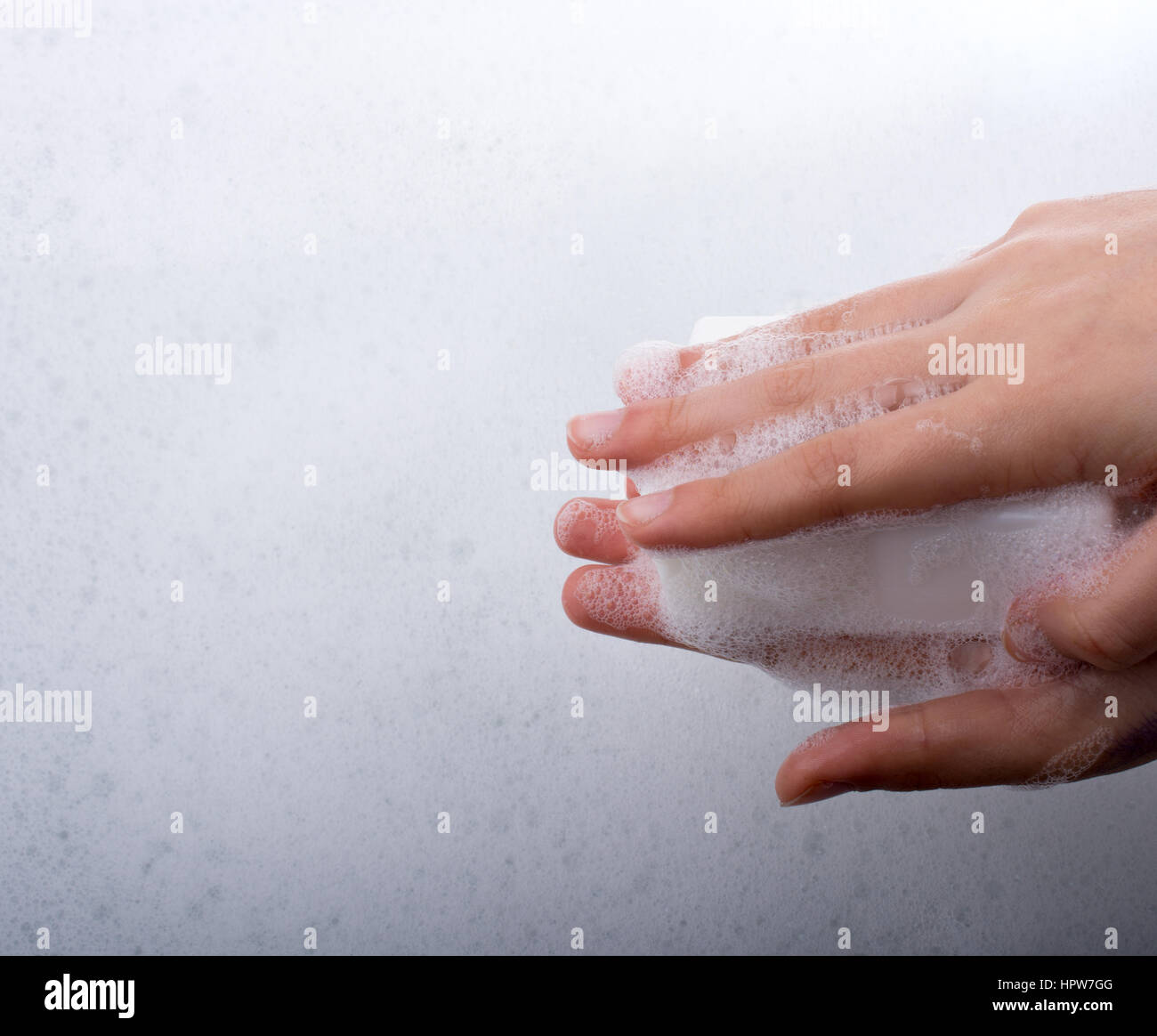 Hand washing and soap foam on a foamy background Stock Photo - Alamy