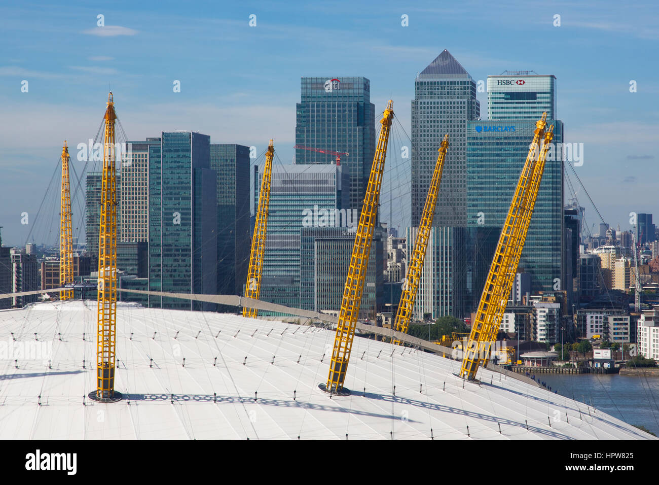 Canary Wharf,London through the O2 support struts Stock Photo - Alamy