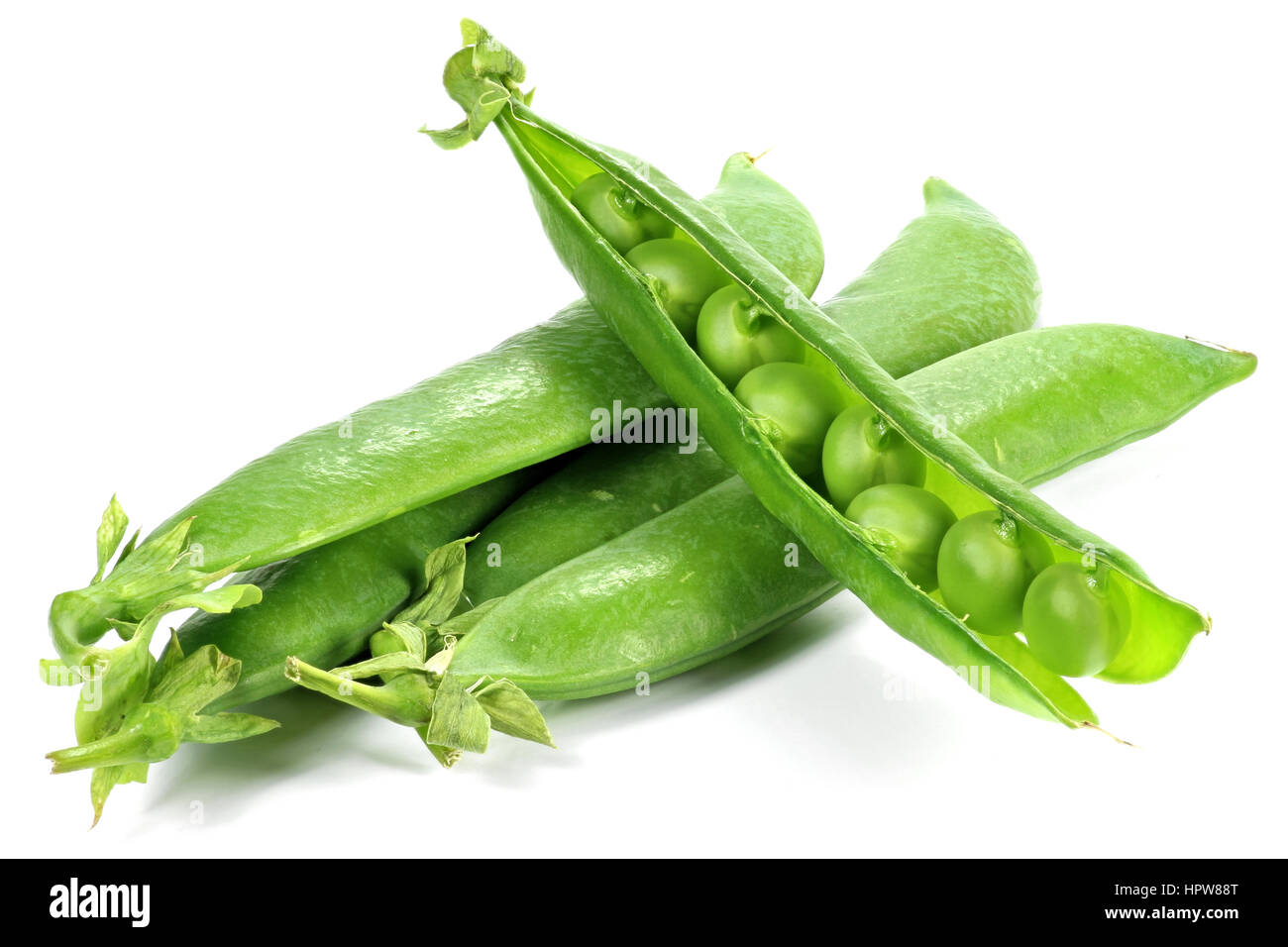 pea pods isolated on white background Stock Photo - Alamy