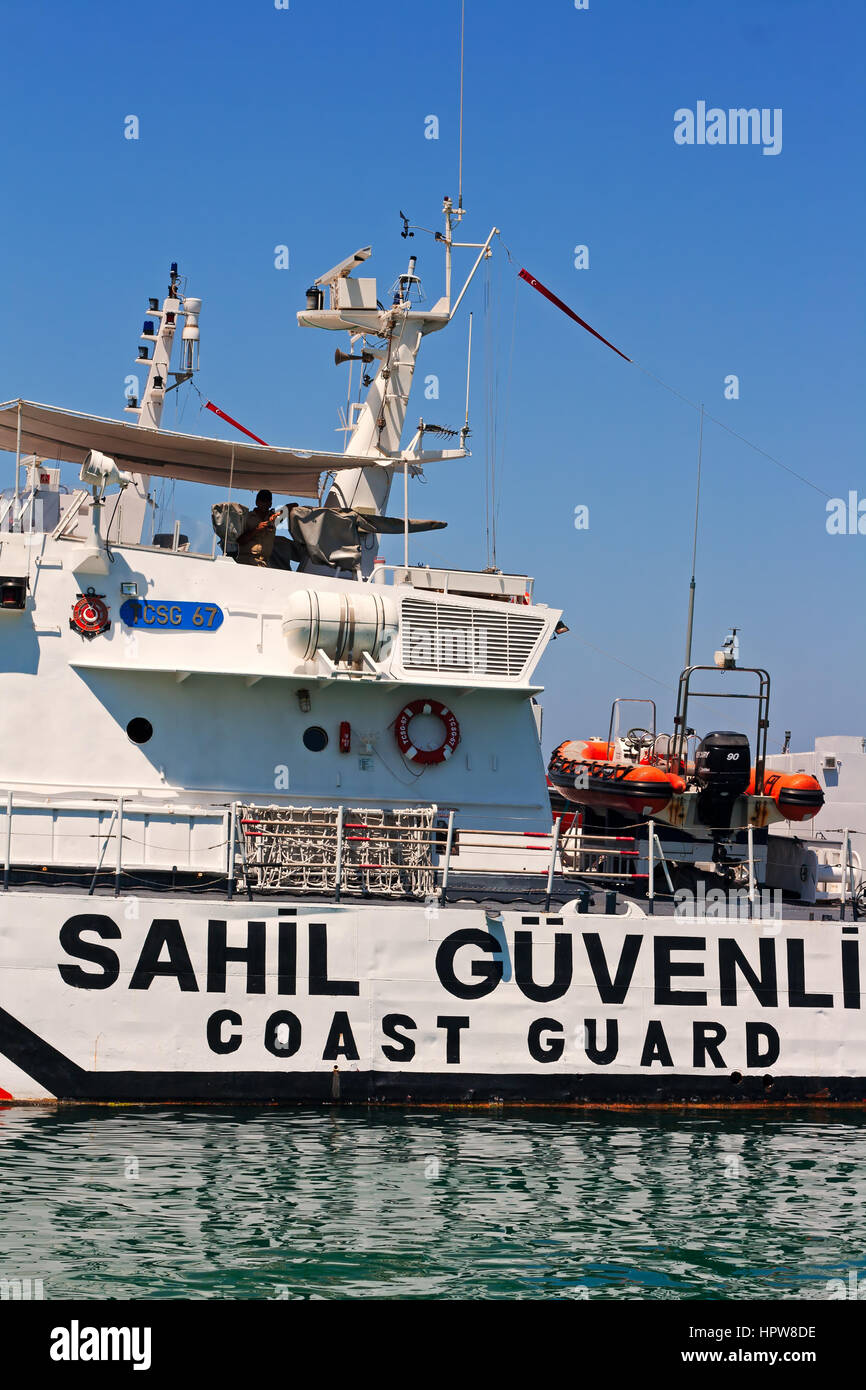Turkish coast guard boat moored in Kusadasi harbour Stock Photo - Alamy