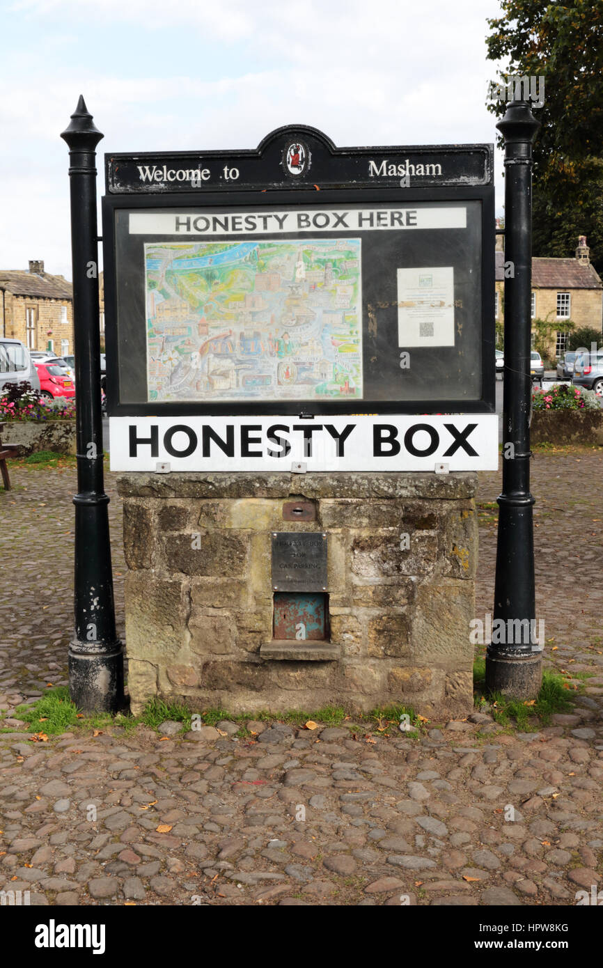 Honesty Box for parking fees in the centre of Masham North Yorkshire UK ...