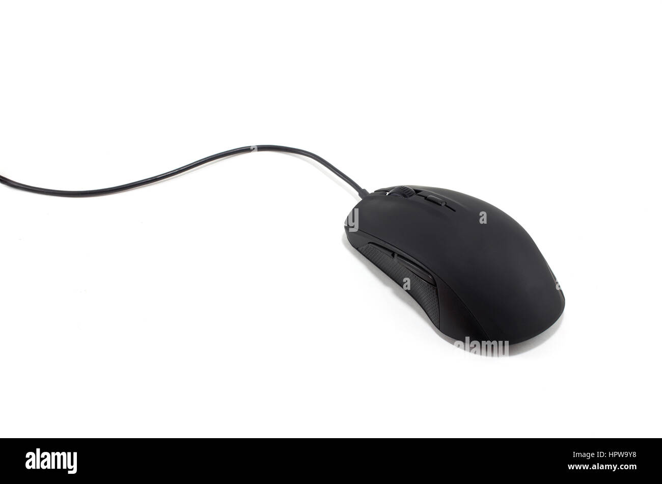 Black computer mouse isolated on white background Stock Photo - Alamy