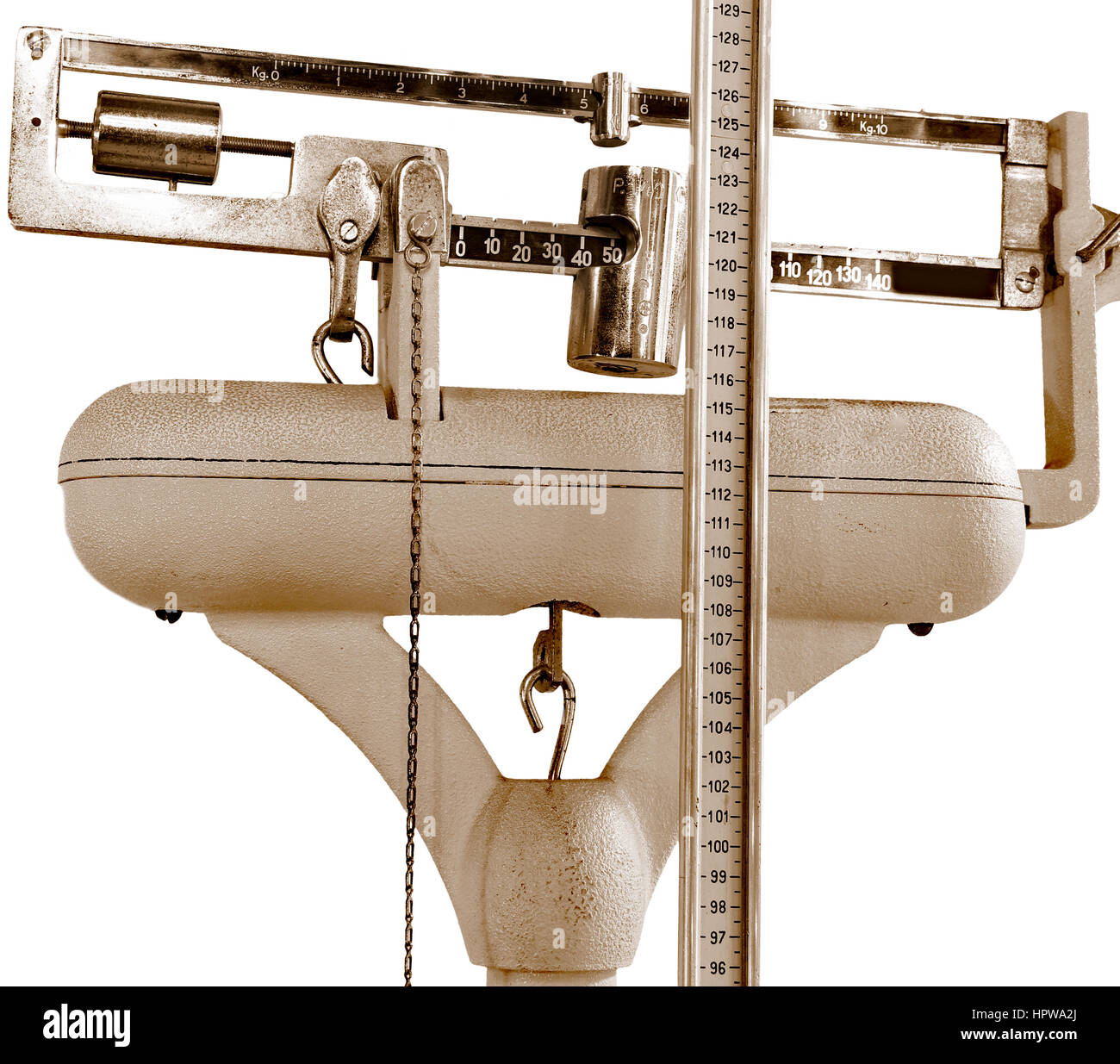 old scale to measure the weight and height of children Stock Photo - Alamy