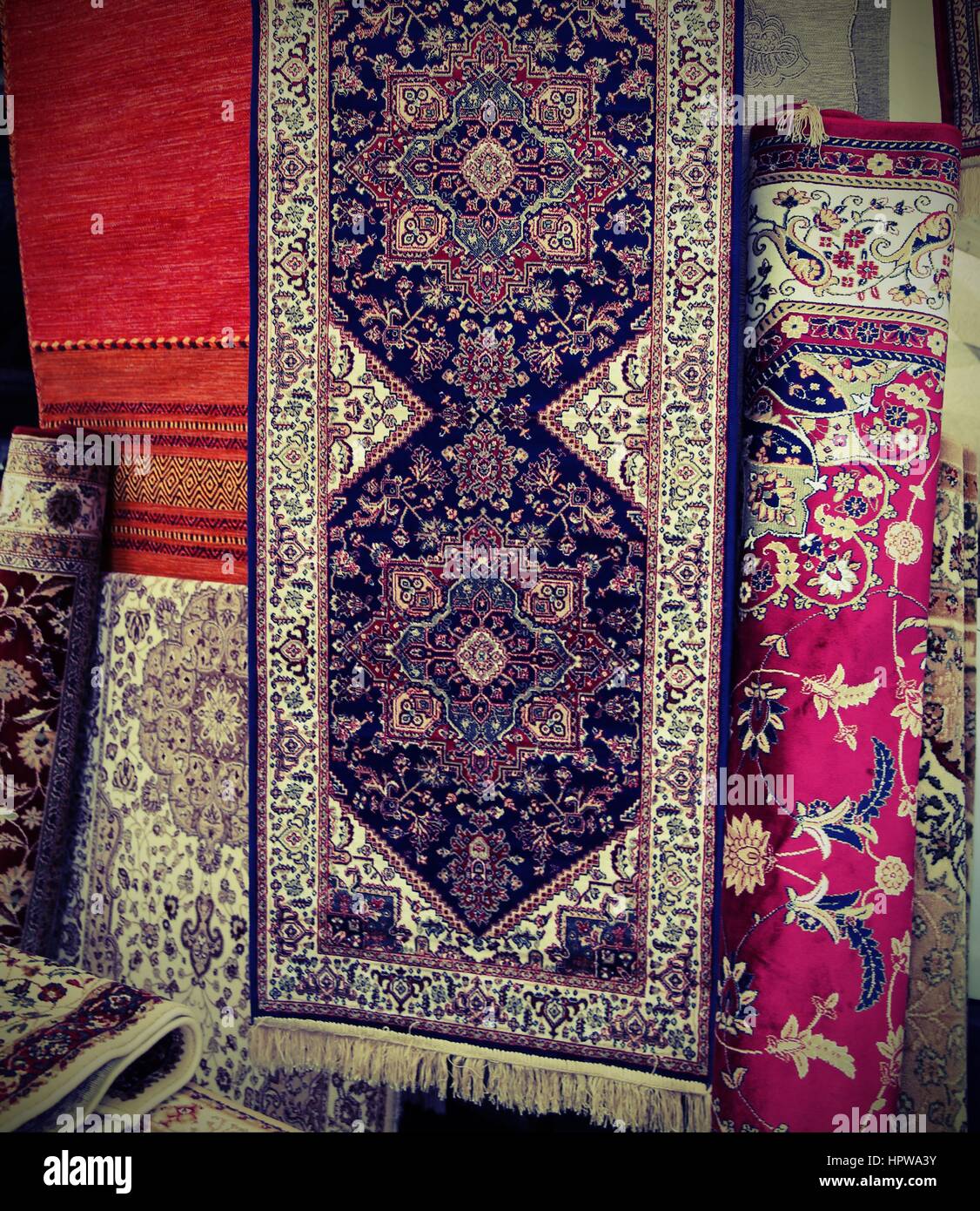 Carpets on sale on stand hi-res stock photography and images - Alamy