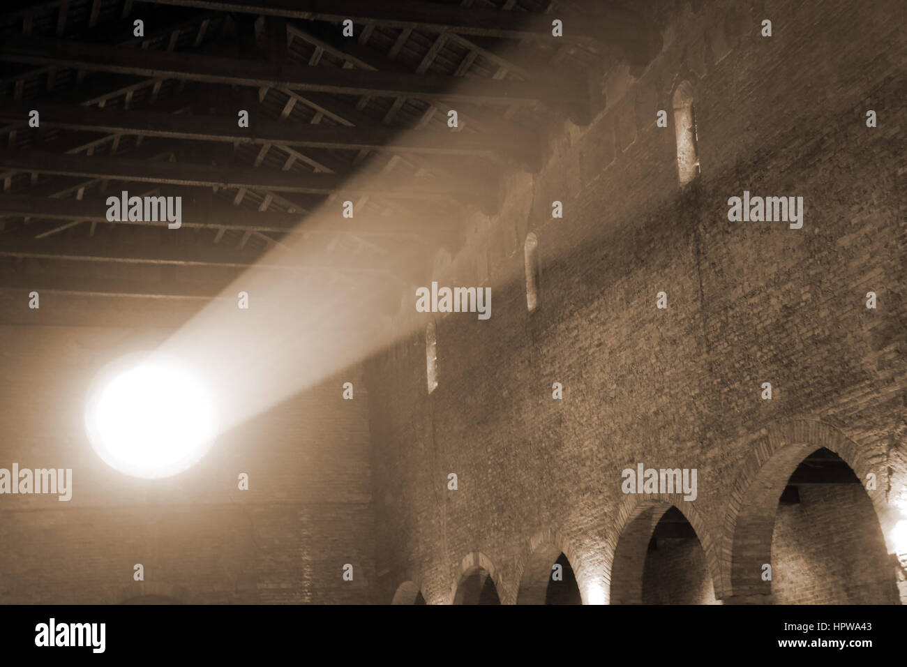 fantastic beam of light from rose window illuminates the interior of an ...