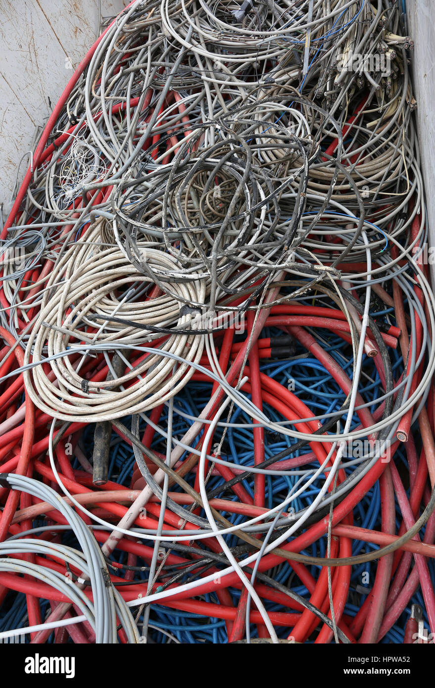 copper electrical cables in a deposit of waste collection Center Stock ...