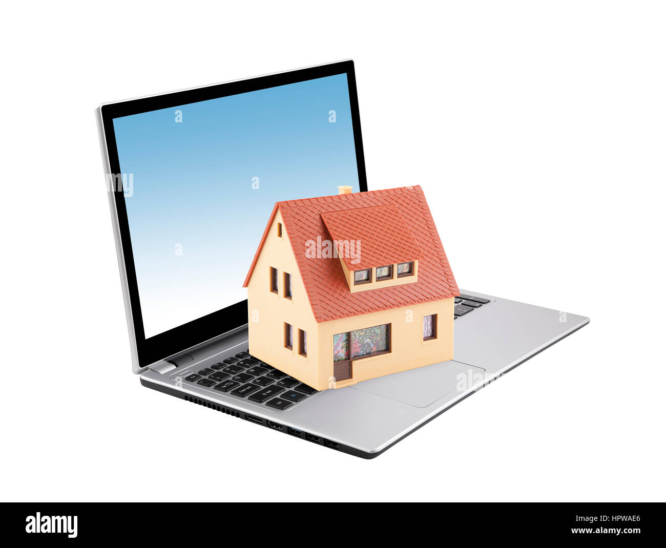 House on laptop isolated on white Stock Photo - Alamy