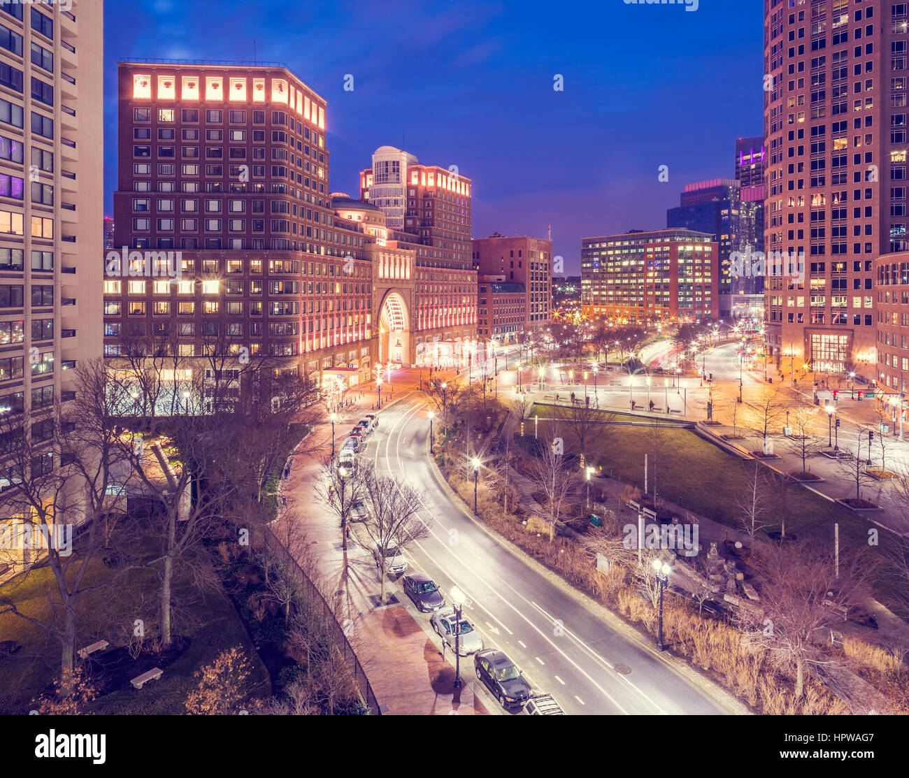 Boston skyline night aerial hi-res stock photography and images - Alamy