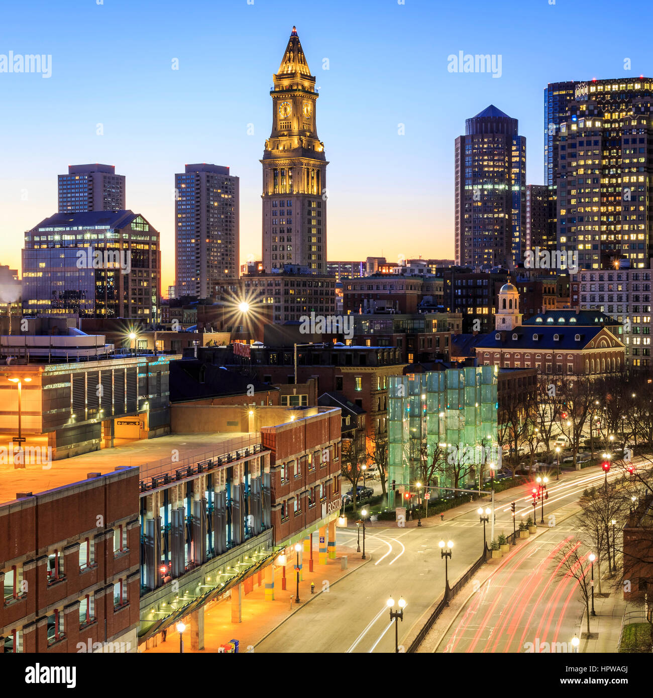 Aerial view of Boston in Massachusetts, USA at night Stock Photo - Alamy