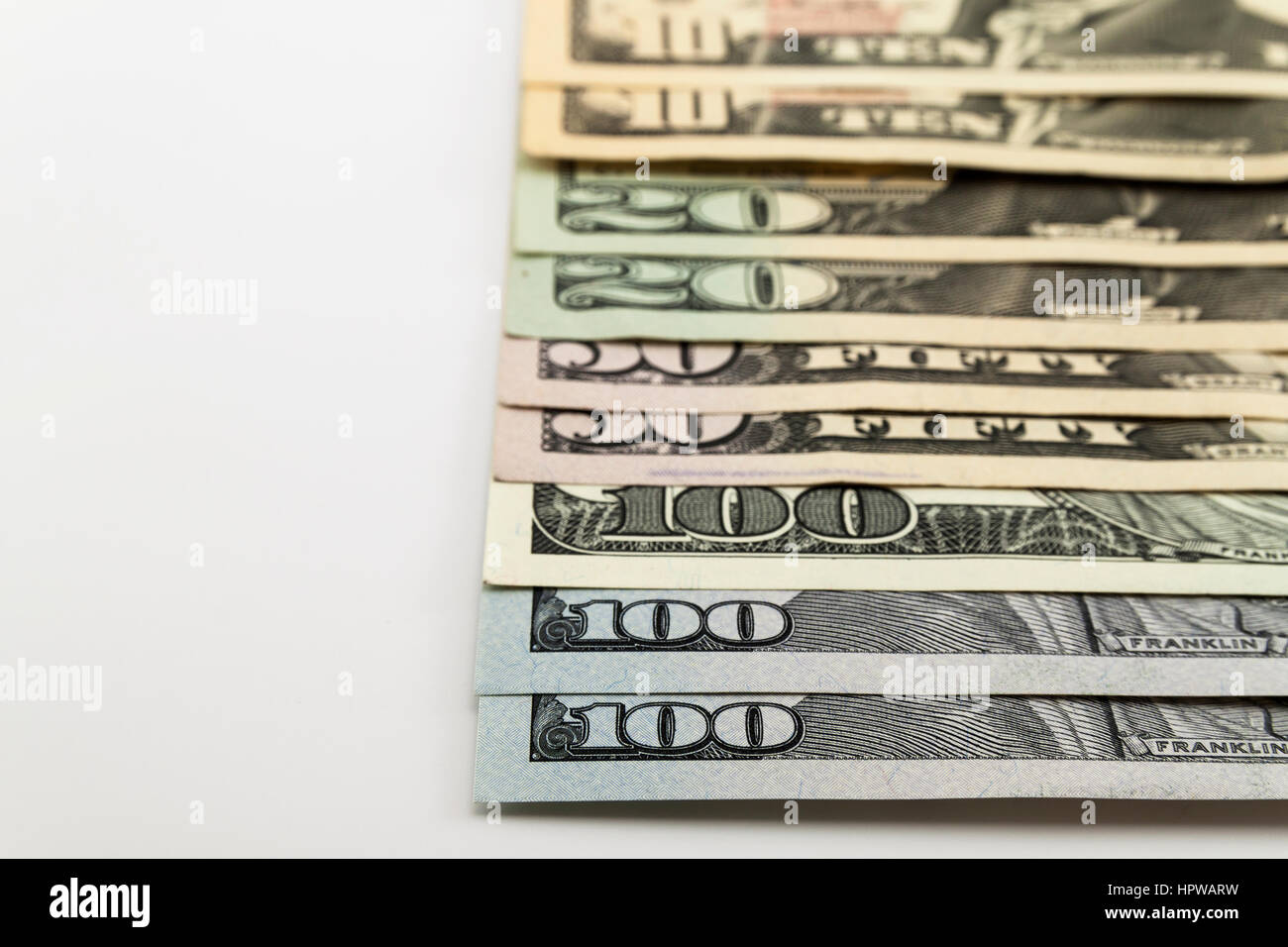 US american dollar money bills spread on white background Stock Photo ...